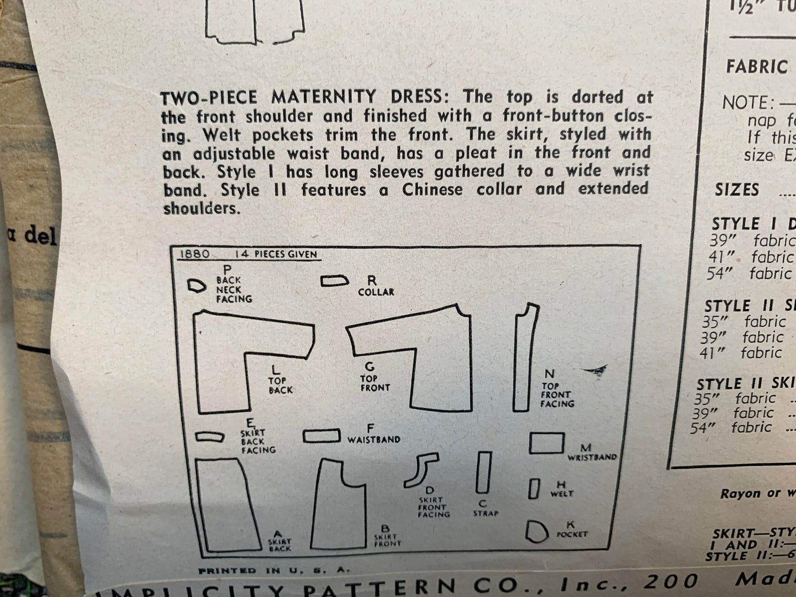 40s Simplicity 1880 Pattern Misses' Two-piece Maternity | Etsy
