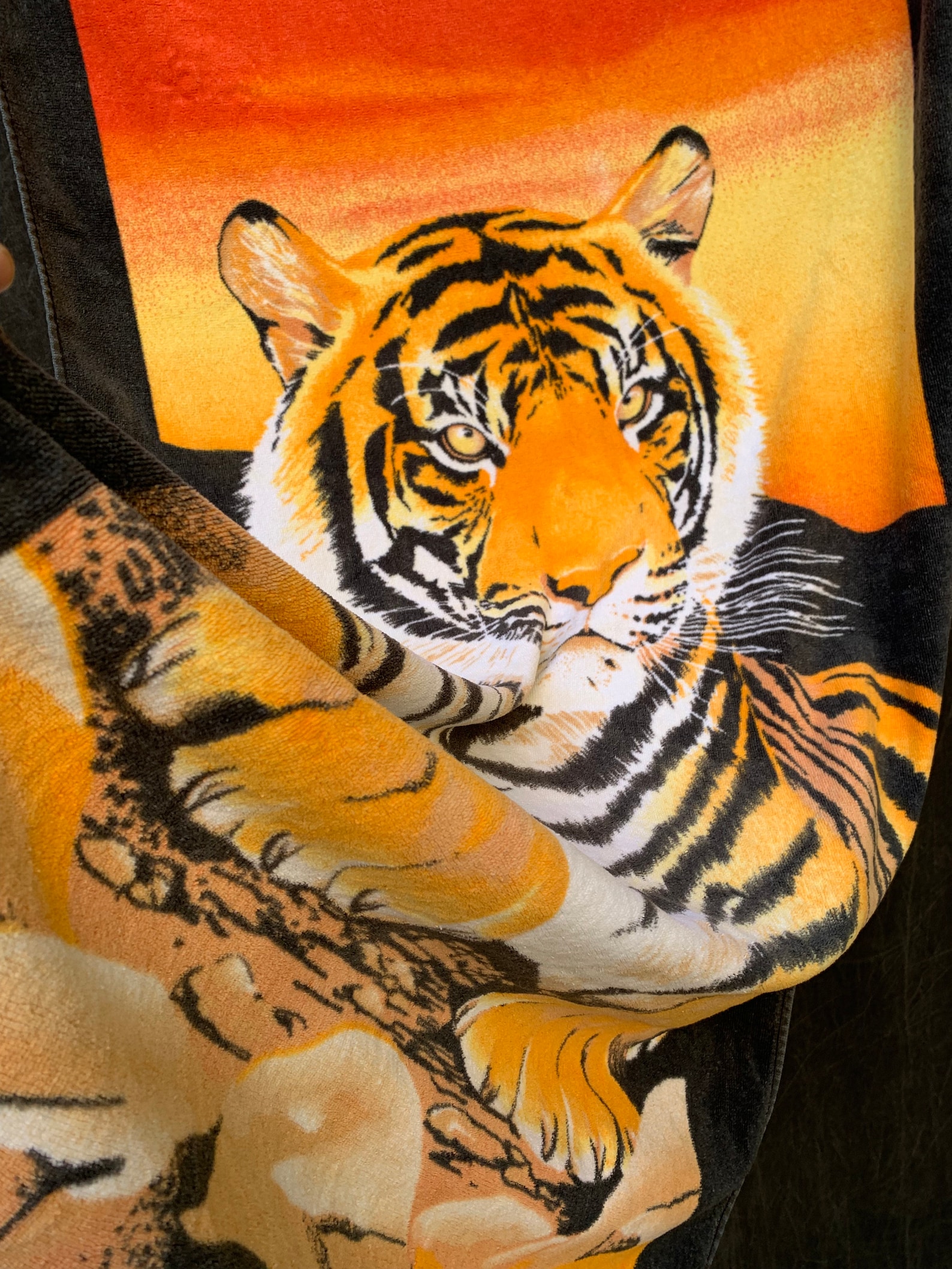 Vintage 80s Tiger Beach Towel Striped Tiger at Sunset in | Etsy