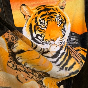 Vintage 80s Tiger Beach Towel, Striped Tiger at Sunset in Oranges ...