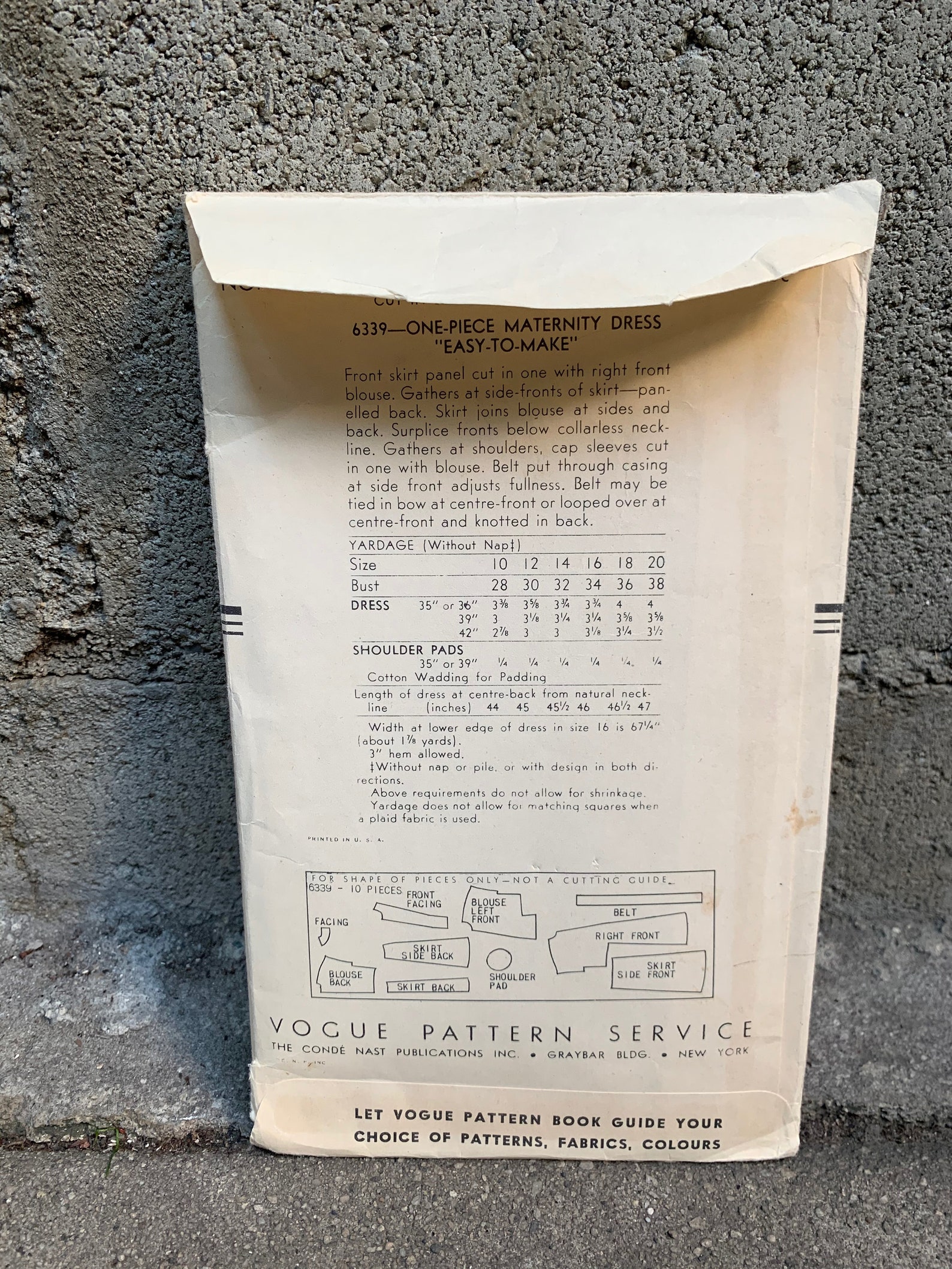 40s Vogue 6339 Pattern One-piece Maternity Dress 'easy to - Etsy