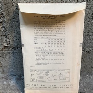 40s Vogue 6339 Pattern One-piece Maternity Dress 'easy to Make' - Size ...