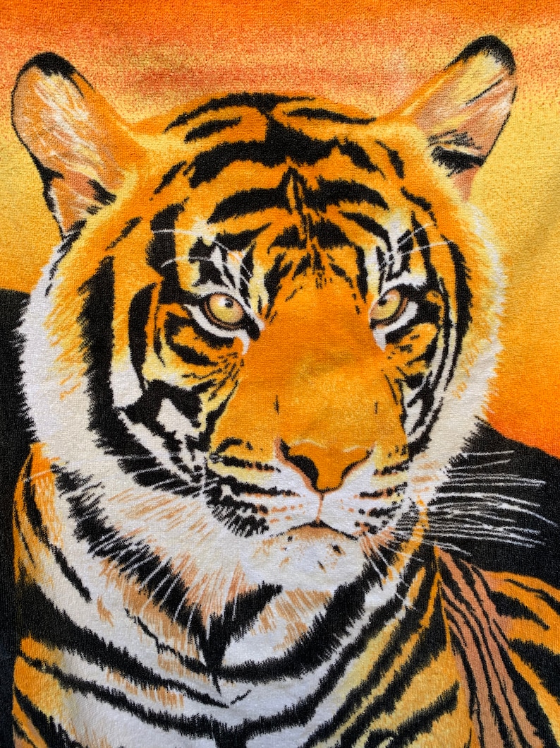 Vintage 80s Tiger Beach Towel Striped Tiger at Sunset in | Etsy