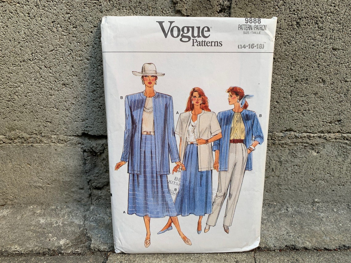 80s Vogue 9888 Misses' Boxy Jacket Skirt & Pants // Size | Etsy