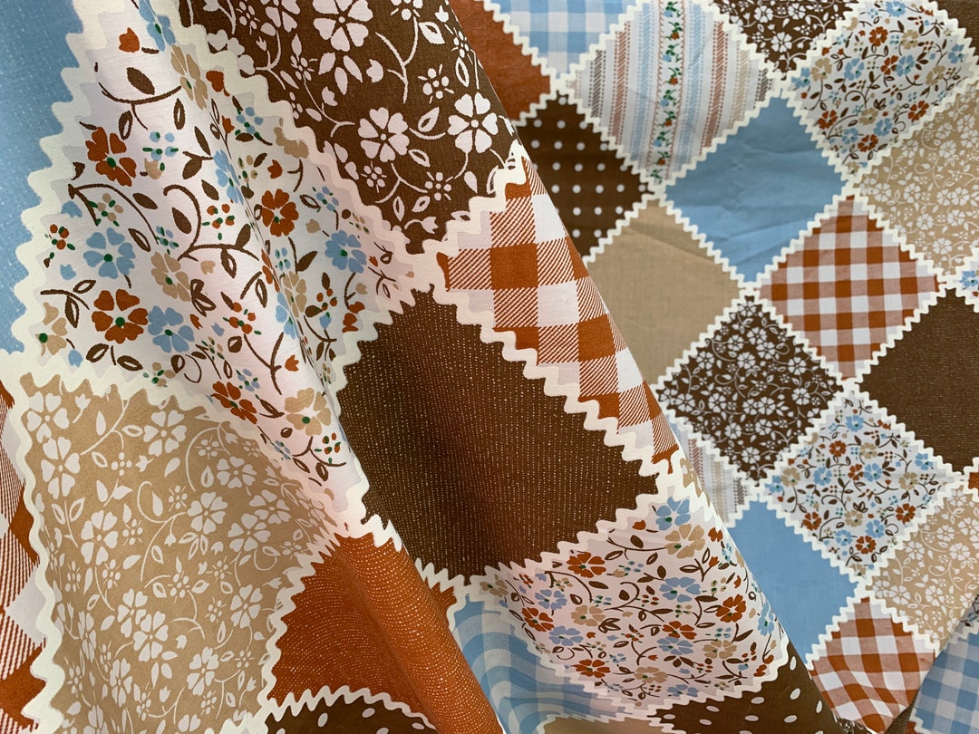 70s Sears Roebuck FULL Flat Sheet, Country Patch in Brown Colorway ...