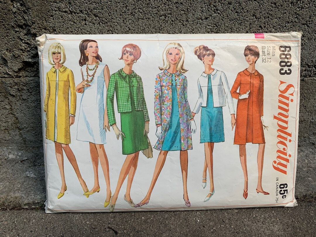 60s Simplicity 6883 Pattern Misses' Coat or Jacket and Dress // Size 12 ...