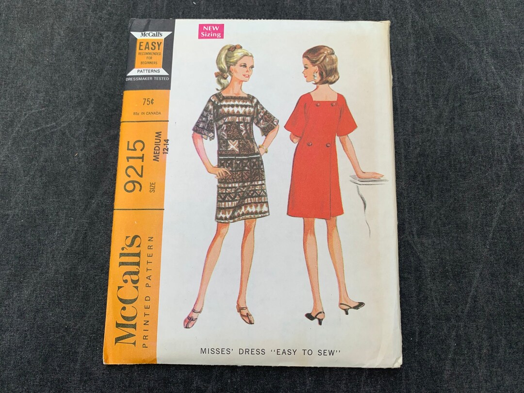 60s Mccall's 9215 Pattern Misses' Mod Back Wrap Dress Tiki Polynesian ...