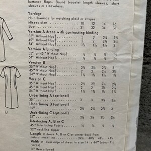 60s Vogue 6290 Pattern Misses' One Piece Dress 'easy to Make' // Size ...