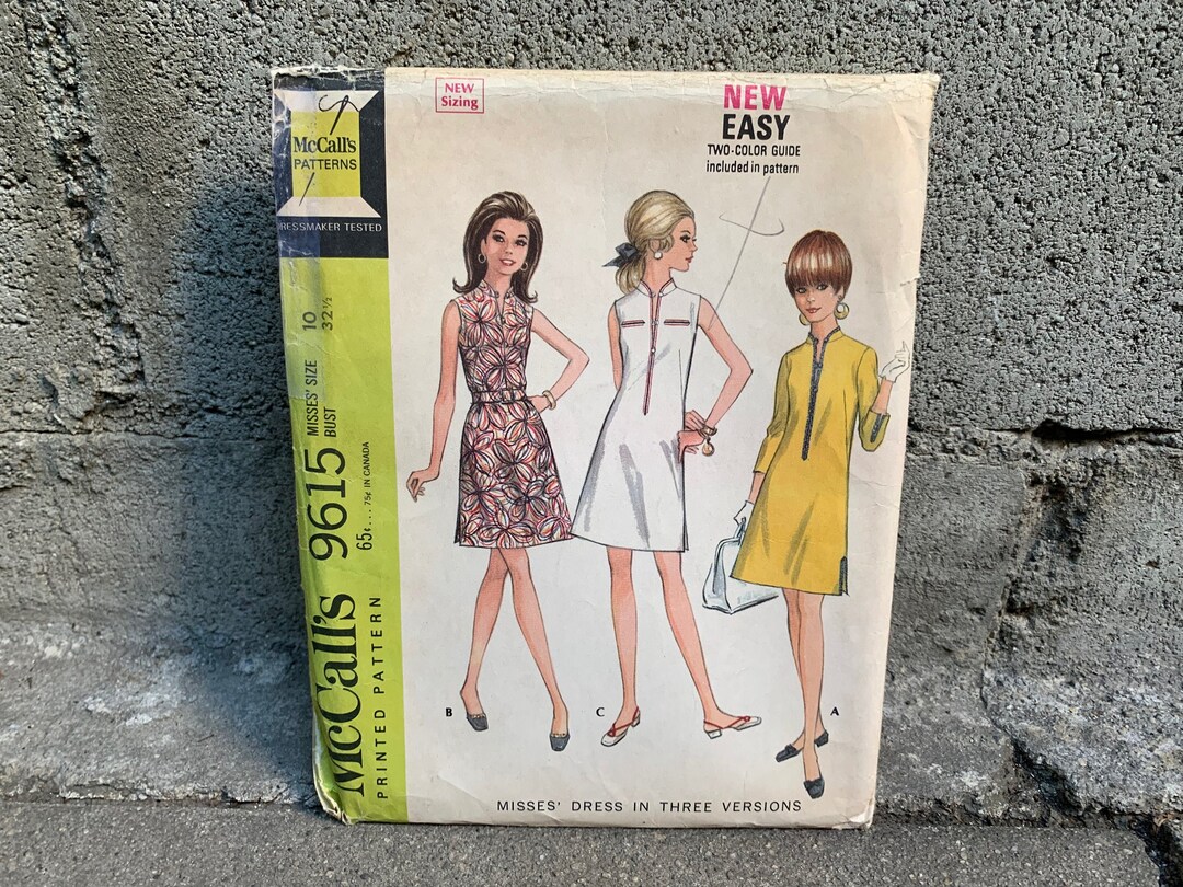60s Mccall's 9615 Pattern Misses' Dress in Three Versions // Size 10 ...