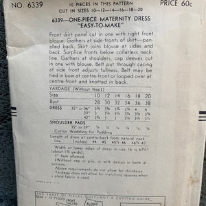 40s Vogue 6339 Pattern One-piece Maternity Dress 'easy to Make' - Size ...