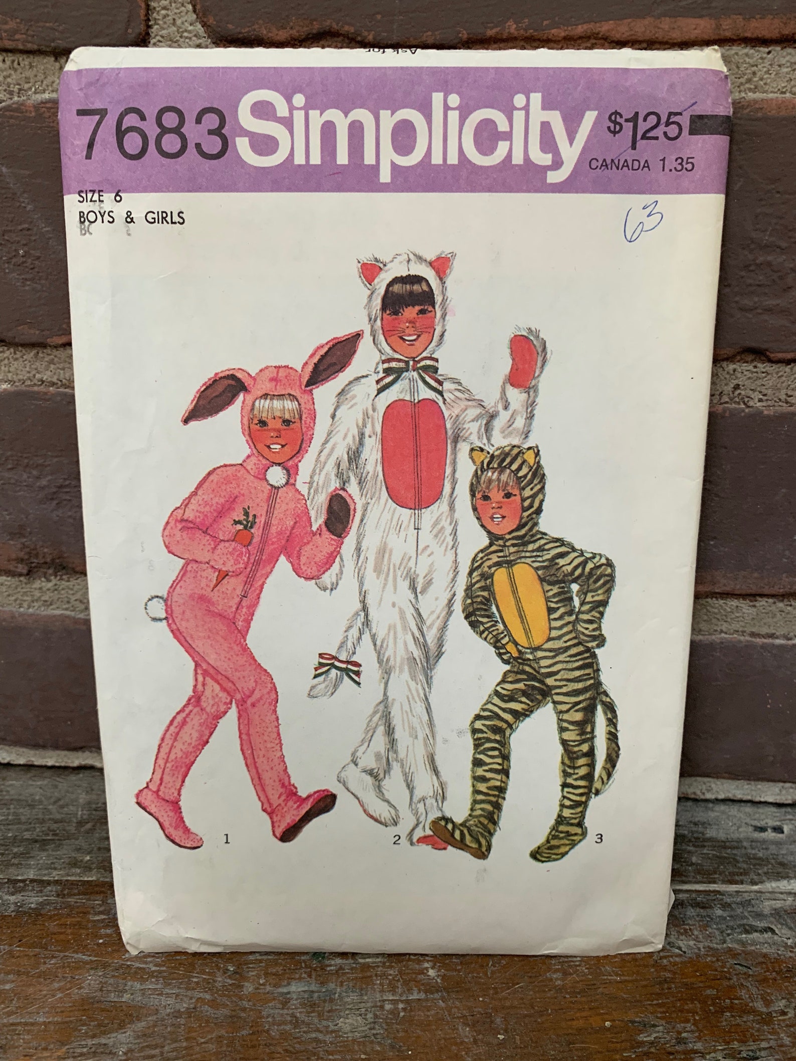 70s Simplicity 7683 Boys & Girls Bunny Rabbit Cat and Tiger - Etsy