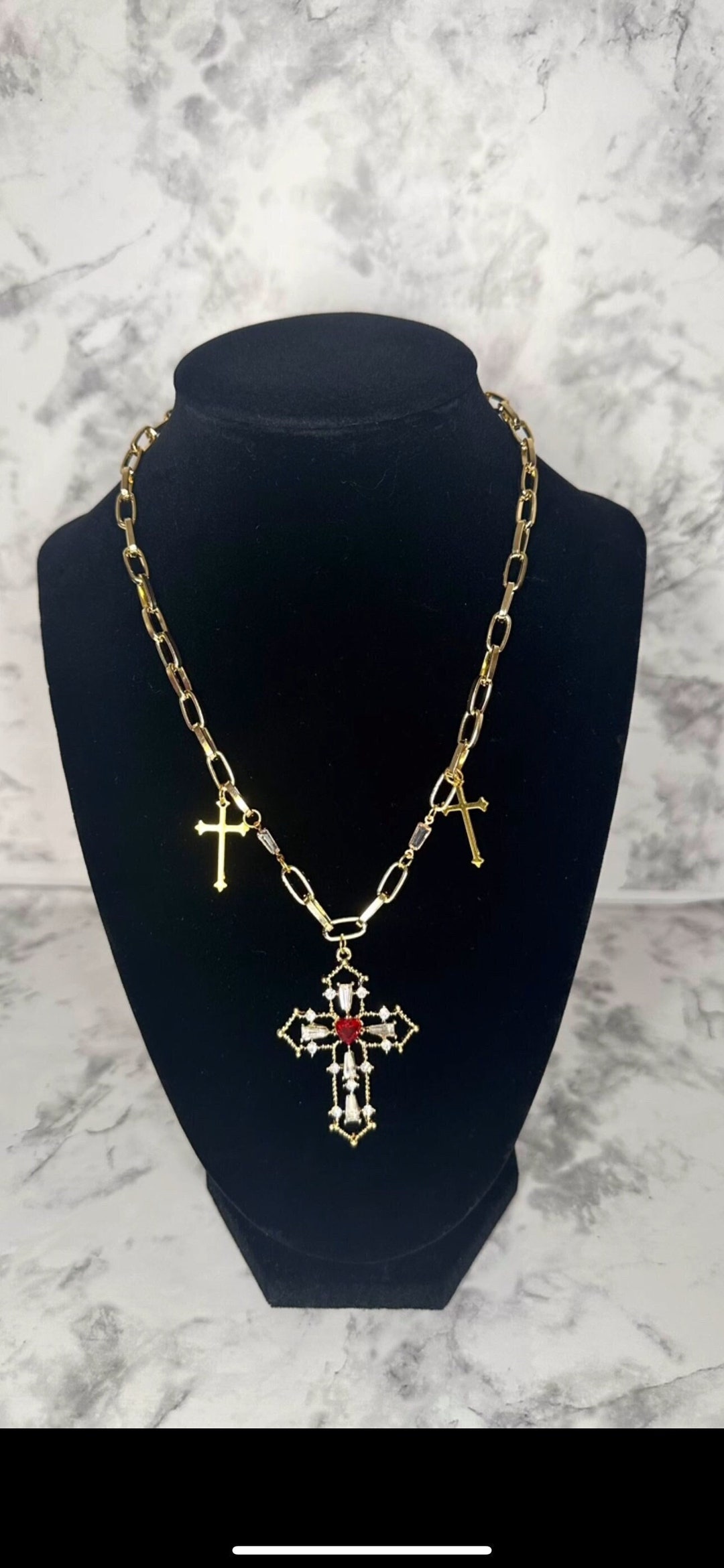Cross Necklace red and Gold - Etsy