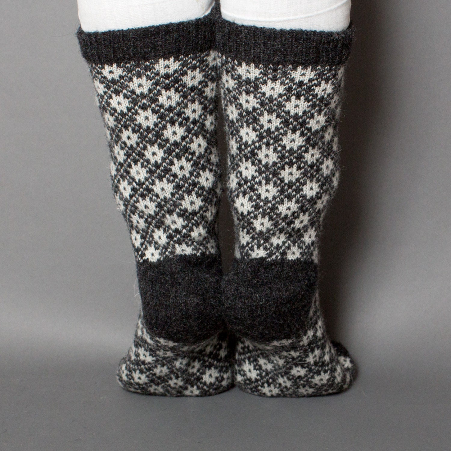 Socks Men Unisex Wool White Black Pattern Star Folklore Eco Friendly ...