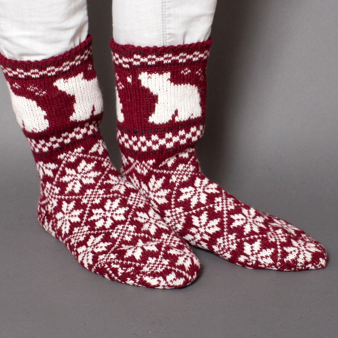 Socks Women, Bear Wool Socks, White Red Socks, HYGGE Danish Socks ...