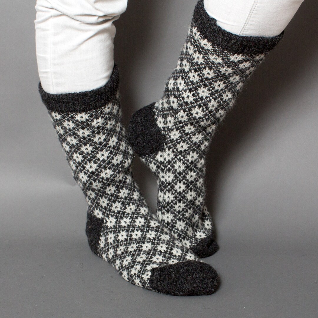 Socks Men Unisex Wool White Black Pattern Star Folklore Eco Friendly ...
