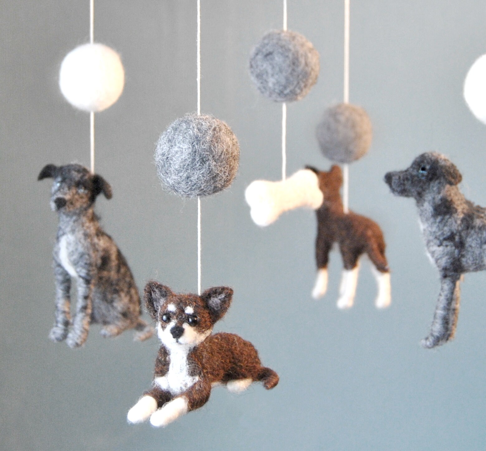 Baby Mobile With 4 Custom Made Dogs and Felt Balls, Needle Felted Dogs ...