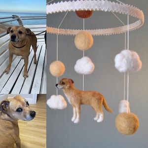 Baby Mobile With 1 Custom Made Pet, Mobile With 1 Felted Dog, Nursery ...