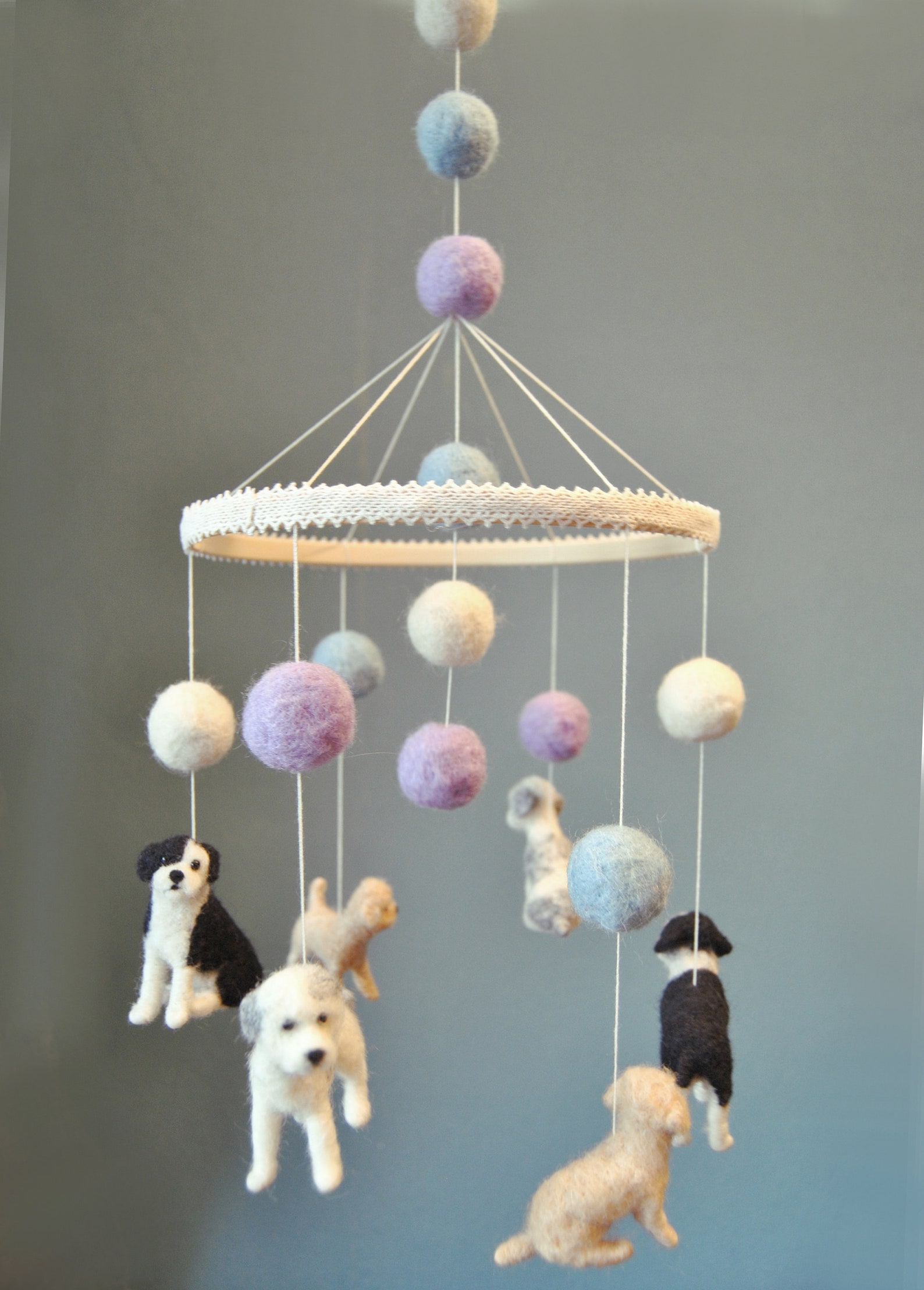 Baby Mobile With 6 Custom Made Dogs and Felt Balls, Needle Felted Dogs ...