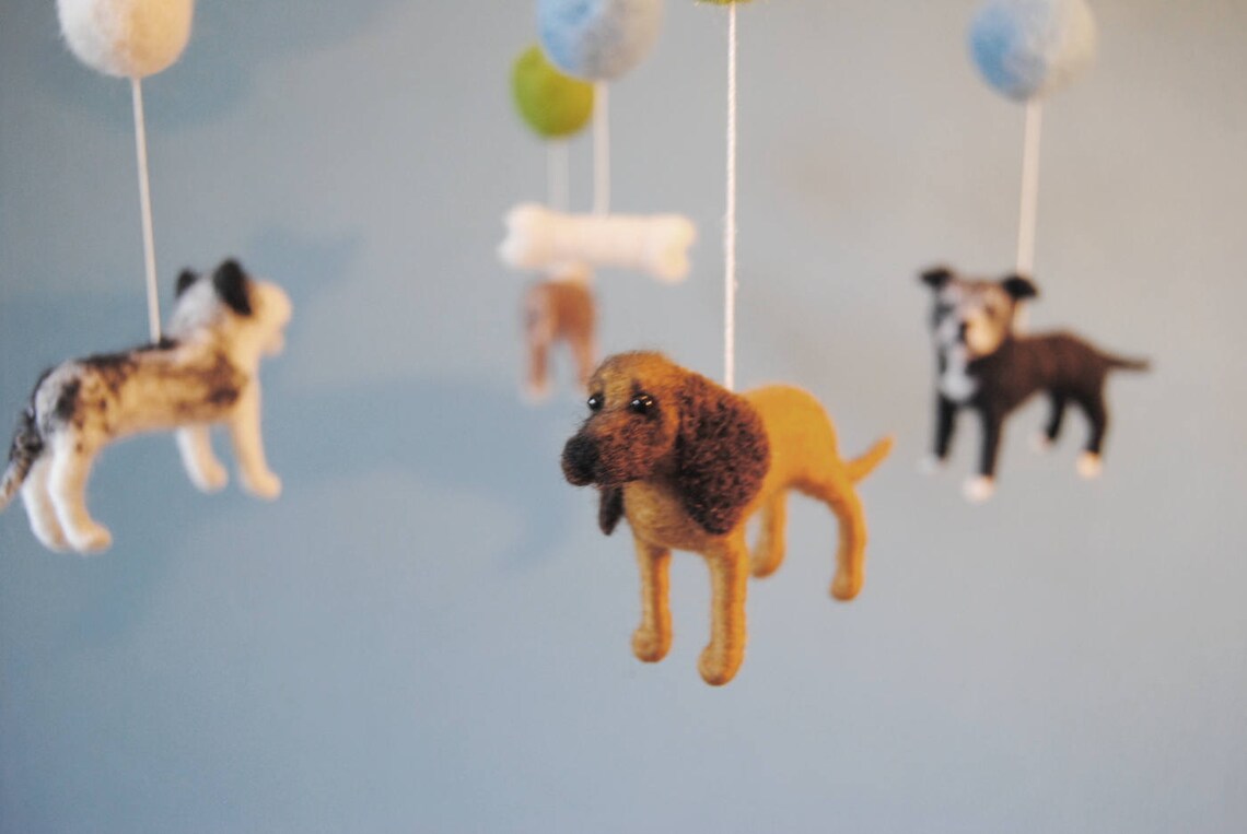 Baby Mobile With 5 Felt Animals and Felt Balls Needle Felted | Etsy