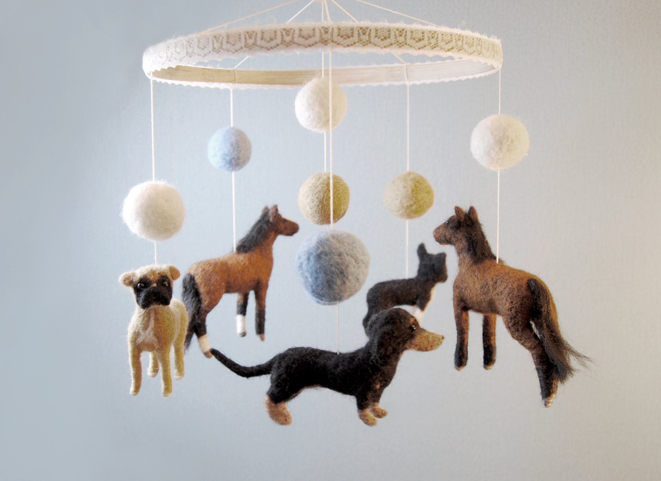 Baby Mobile With 5 Felt Animals and Felt Balls Needle Felted | Etsy