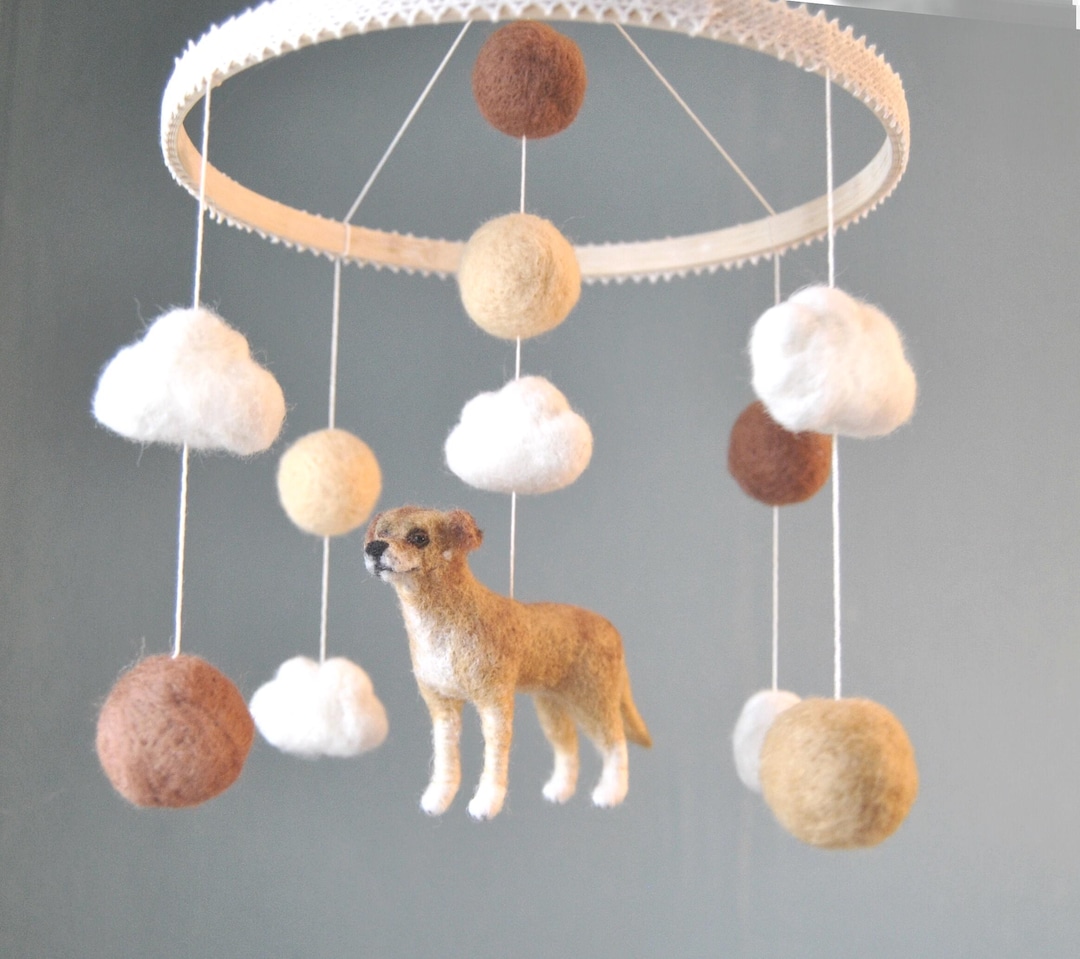 Baby Mobile With 1 Custom Made Pet, Mobile With 1 Felted Dog, Nursery ...