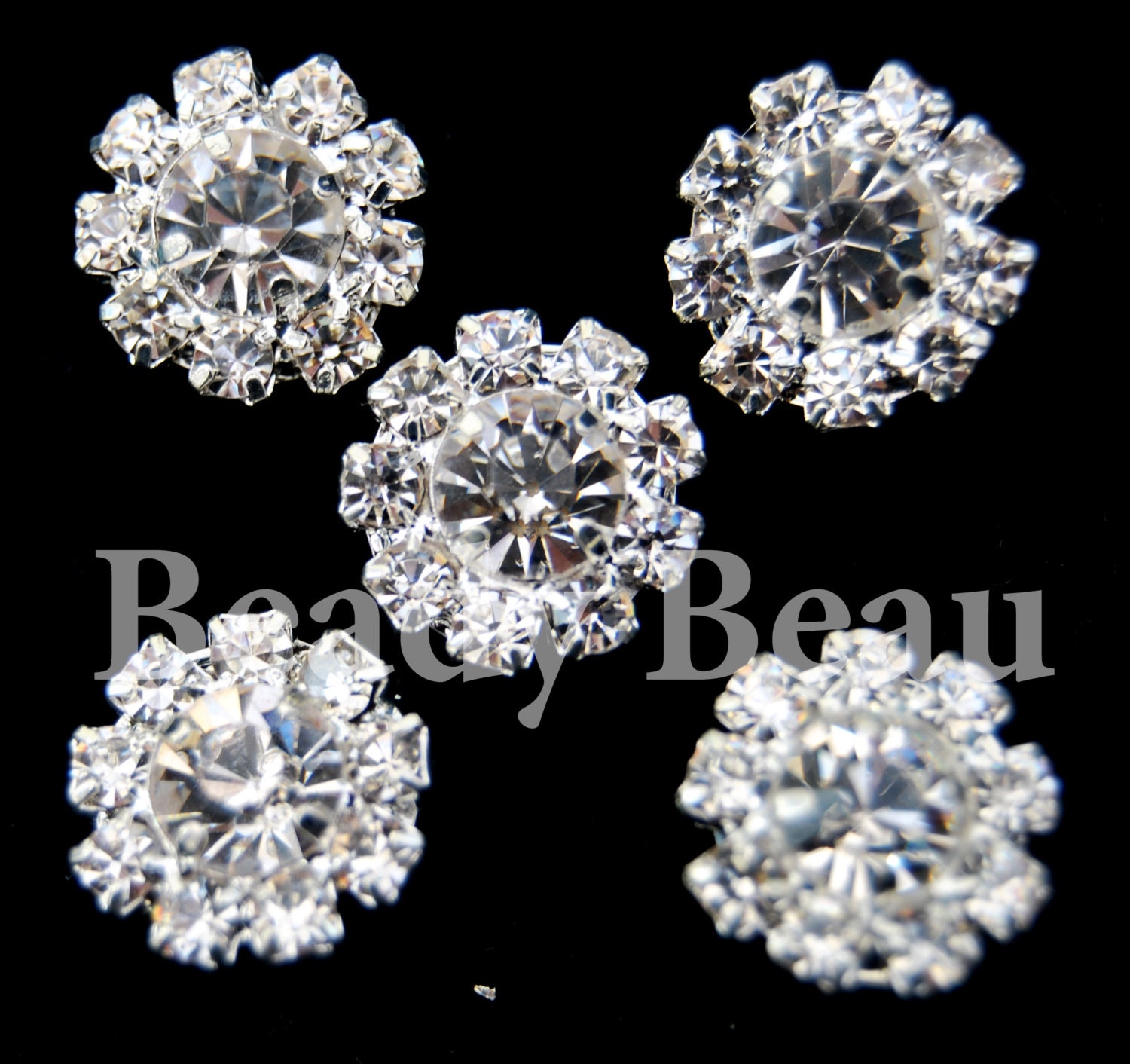 PK of 5 or 20, Small Round Clear Rhinestone Crystal Buttons With Shank ...