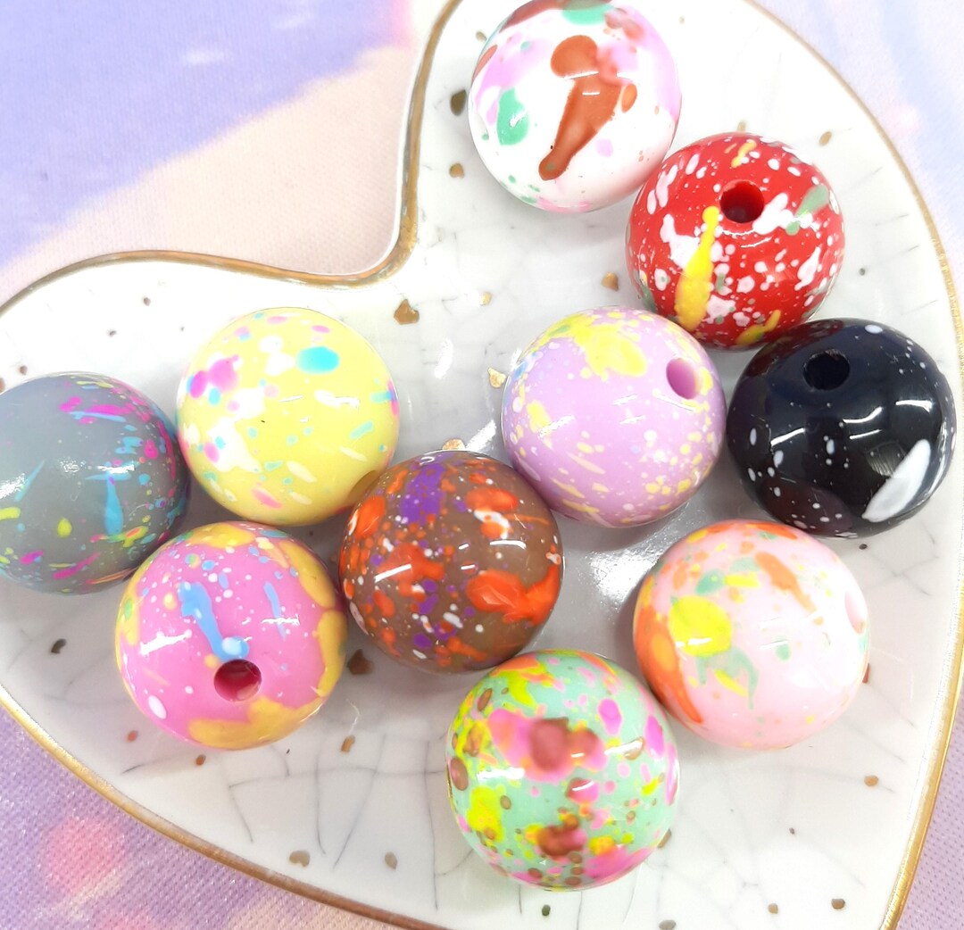 10pcs Paint Splash Splatter Gumball Bead Mix, With Centre Hole BDS-136 ...