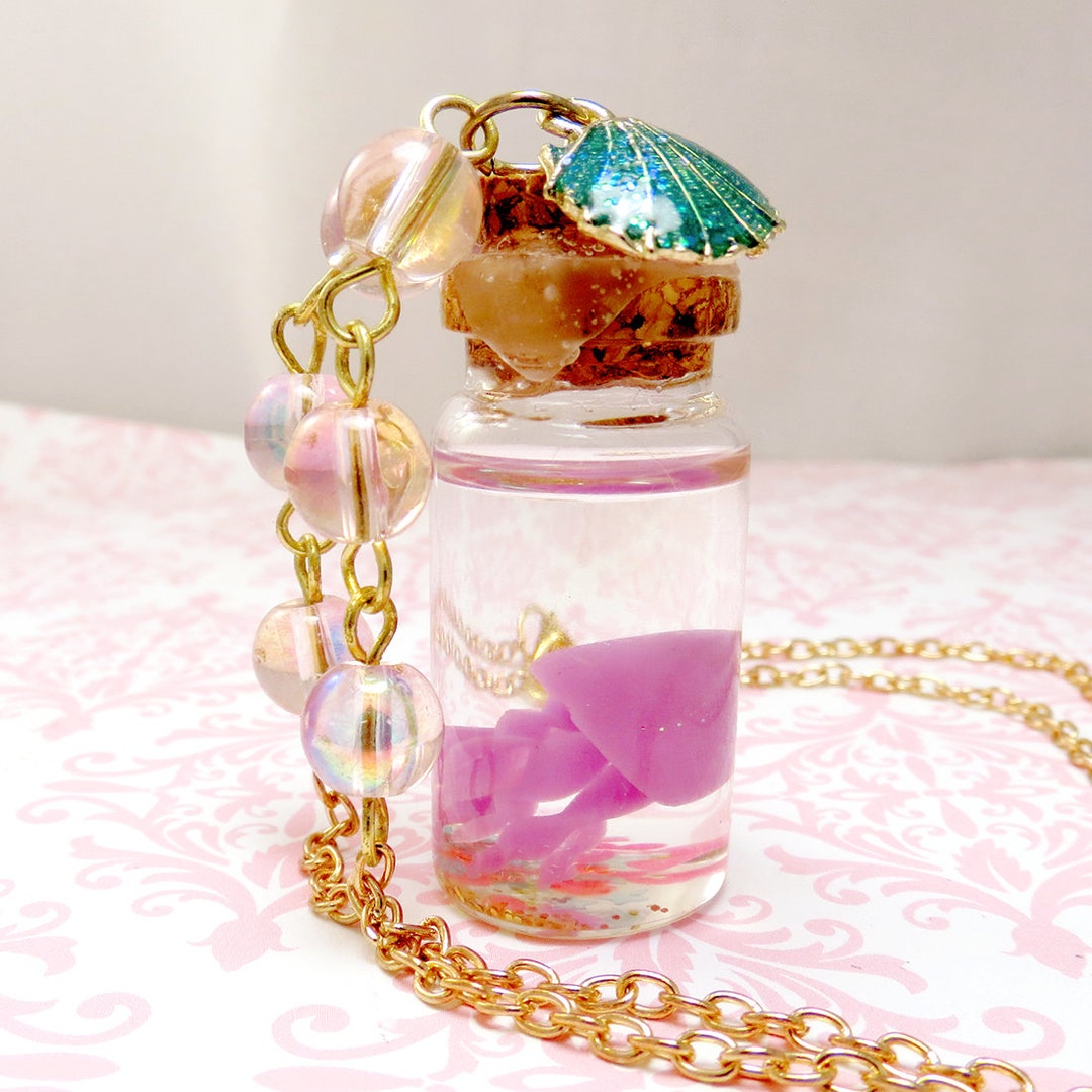 Kawaii Jellyfish Necklace Handmade Ocean Charm Jewelry Glitter Pearls ...
