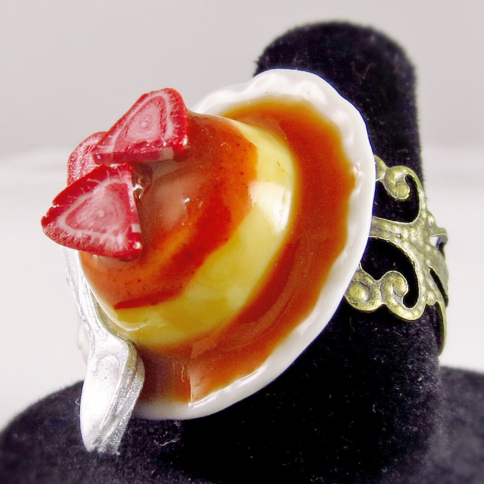 Kawaii Flan Ring Polymer Clay Charm Adjustable Setting | Etsy