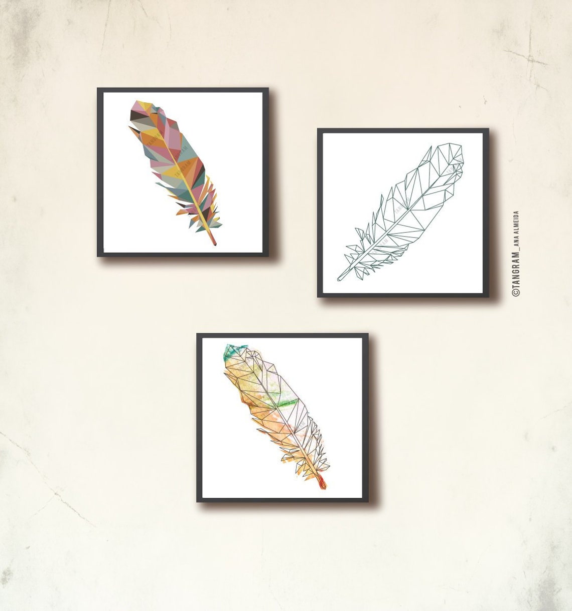 Feather Posters. Geometric Feathers. Feathers Trio. Feathers Wall Art ...