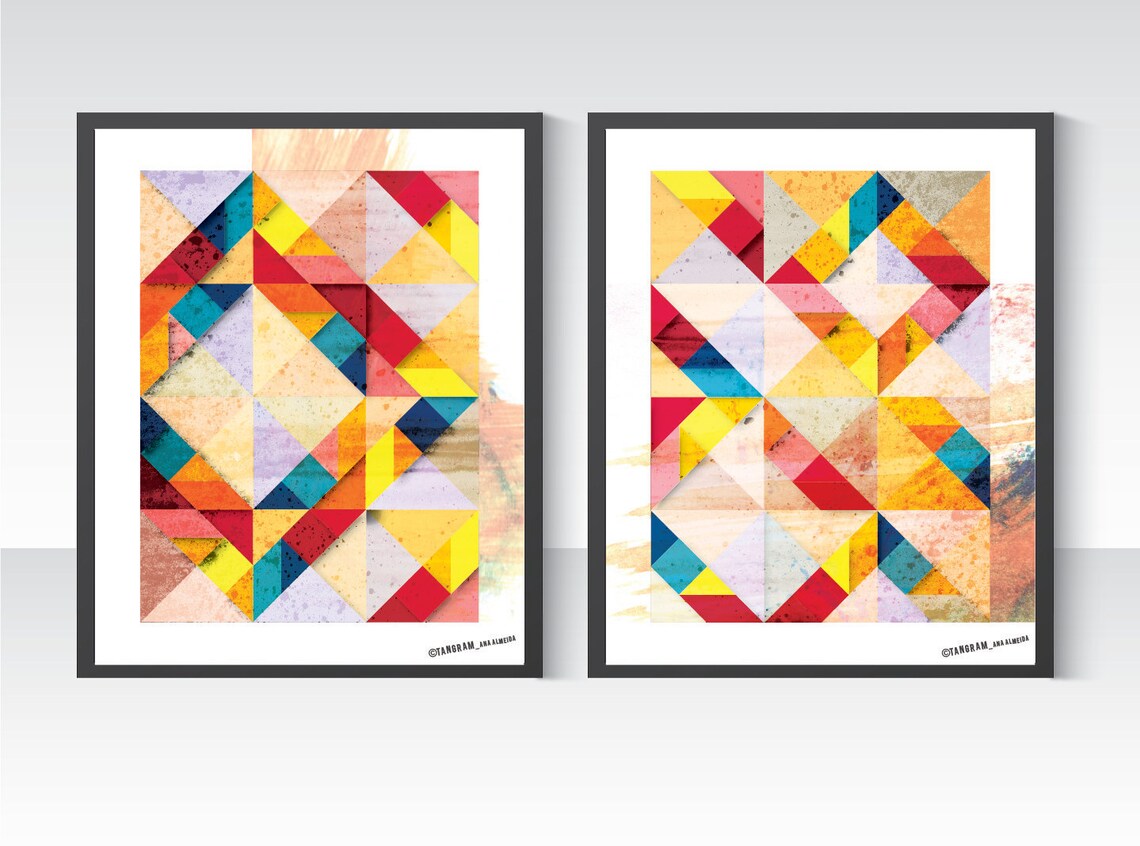 Tangram Geometric Prints, Art Duo, 2 Abstract Posters 8 X 10in, Double ...