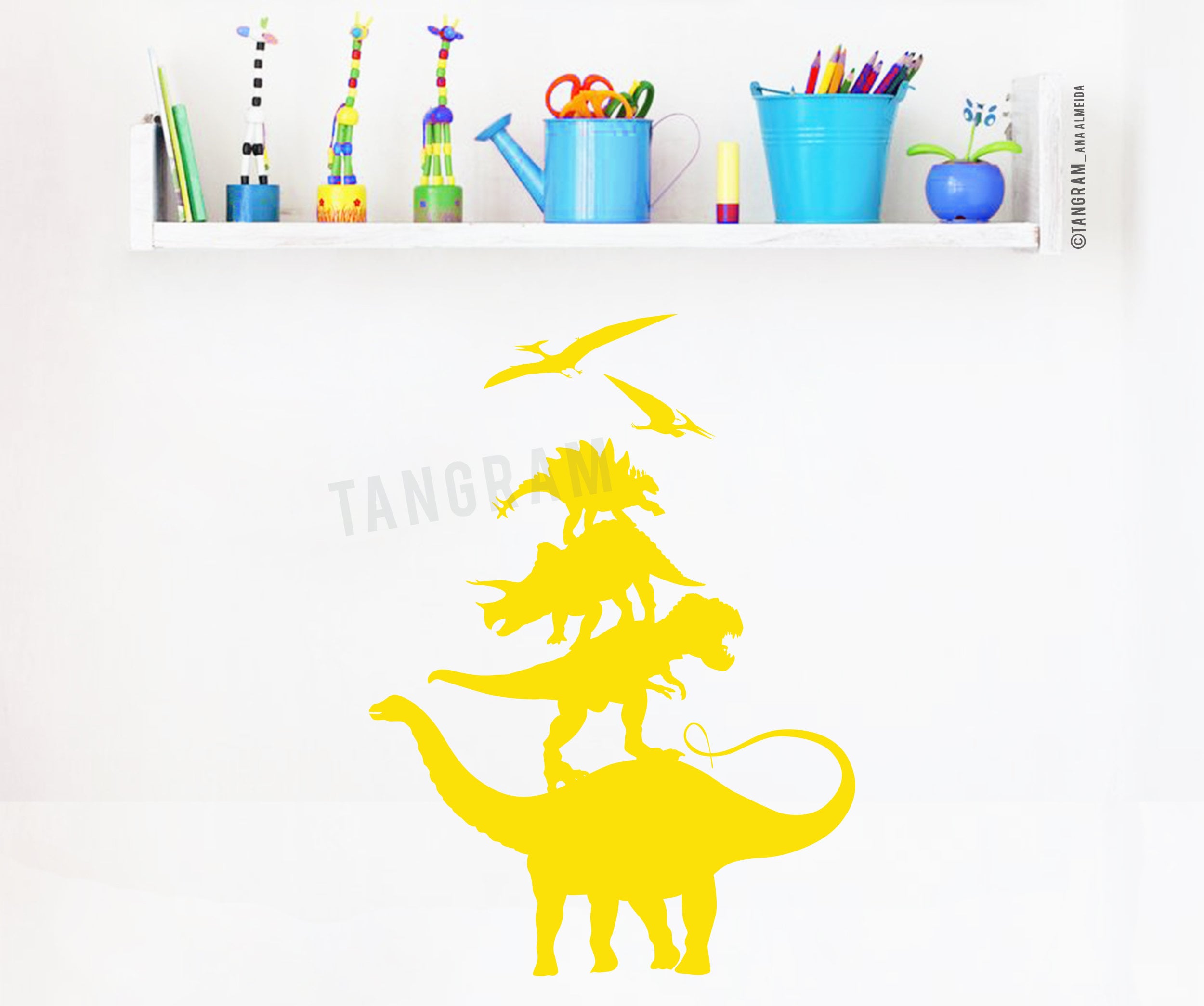 Dinosaur Stack Vinyl Decal. Stack of Dinosaurs Wall Sticker for ...