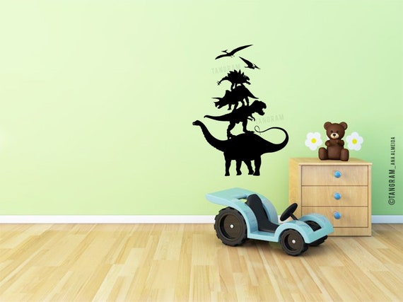 Dinosaur stack vinyl decal. Stack of dinosaurs wall sticker | Etsy