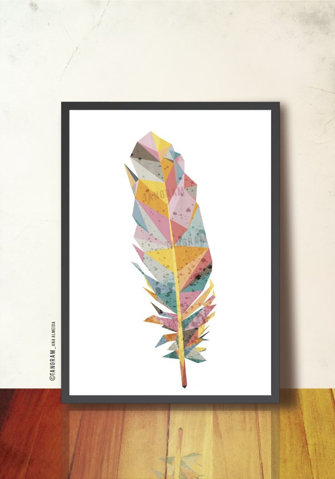 Geometric Feather Print. Textured Feather Poster for Home Decor ...