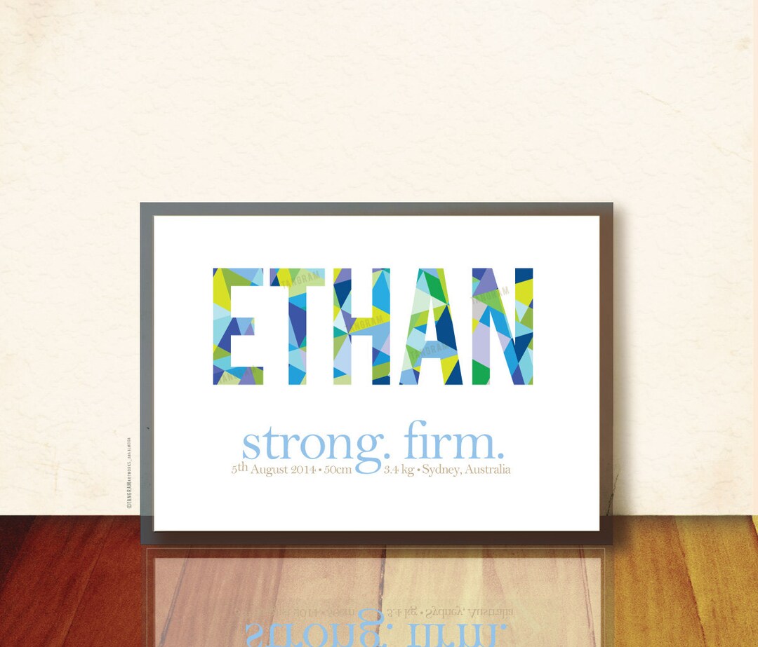 Baby Name Poster. Personalized Art Print. Custom Geometric Baby Boy ...