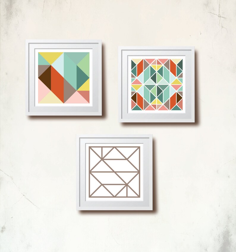 Scandinavian Square Poster Set. 3 Mini Geometric Art Prints 4 X 4in ...