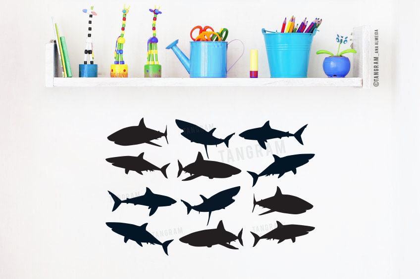 Great White Sharks Vinyl Decals. Black Sharks Wall Decal. - Etsy
