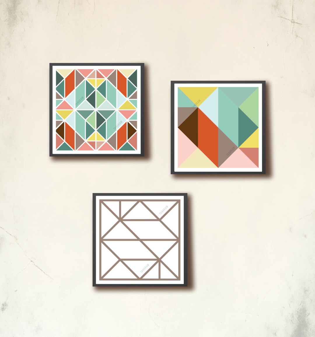 Scandinavian Square Poster Set. 3 Mini Geometric Art Prints 4 X 4in ...