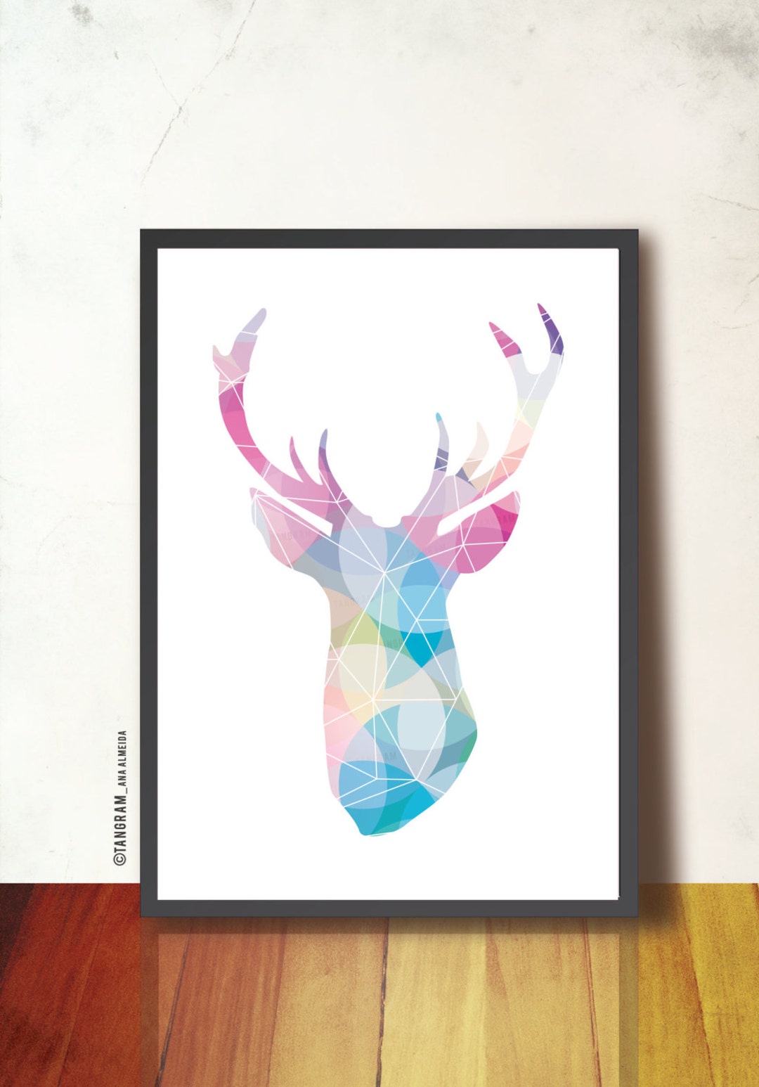Reindeer Geometric Art. Affiche Scandinave. Reindeer Head Silhouette ...