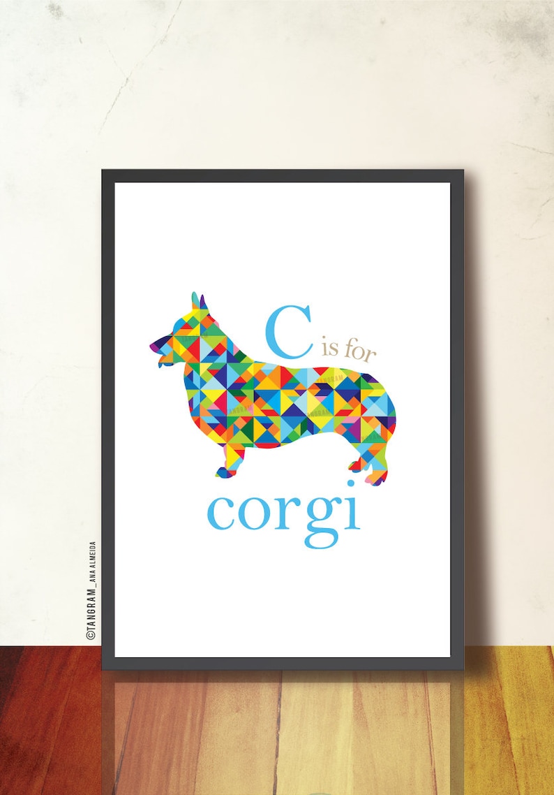 Corgi Poster Print. Geometric Art Print. Welsh Corgi Portrait. Pet ...