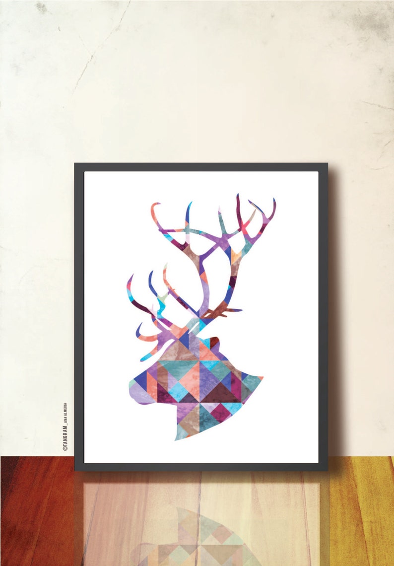 Geometric Reindeer Silhouette. Christmas Gift Print. 8 X 10in Poster ...