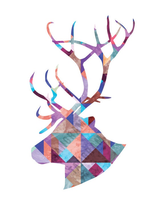 Geometric Reindeer Silhouette. Christmas Gift Print. 8 X 10in Poster ...