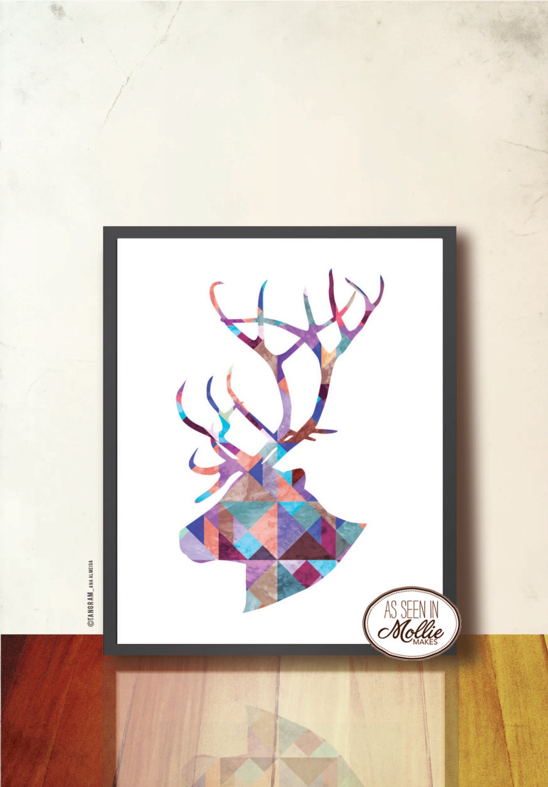 Geometric Reindeer Silhouette. Christmas Gift Print. 8 X 10in Poster ...