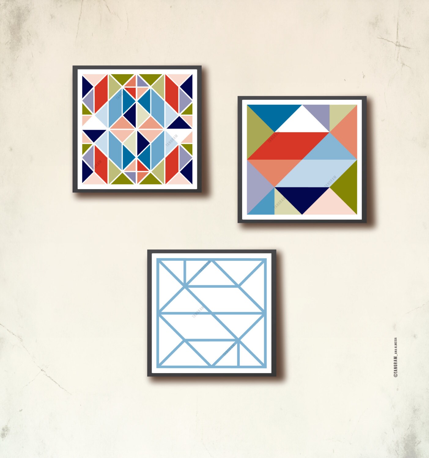 Square Scandinavian Mini Posters Set. 3 Mini Geometric Art Prints 4 X ...