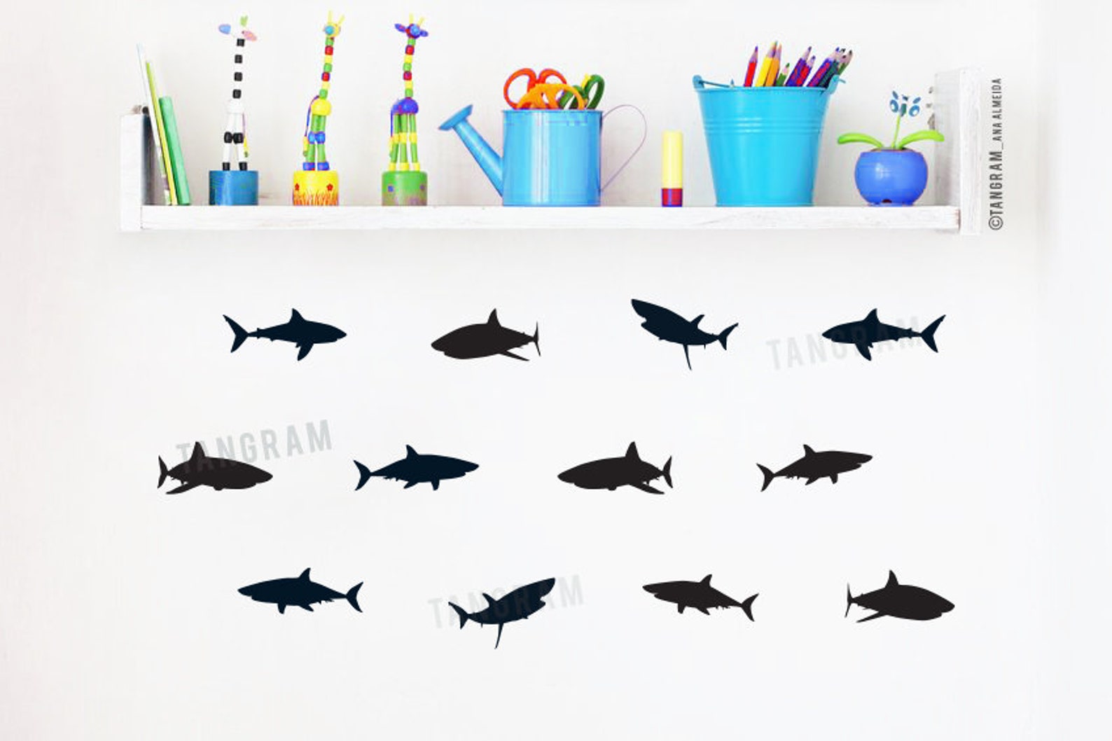 Great White Sharks Vinyl Decals. Black Sharks Wall Decal. - Etsy