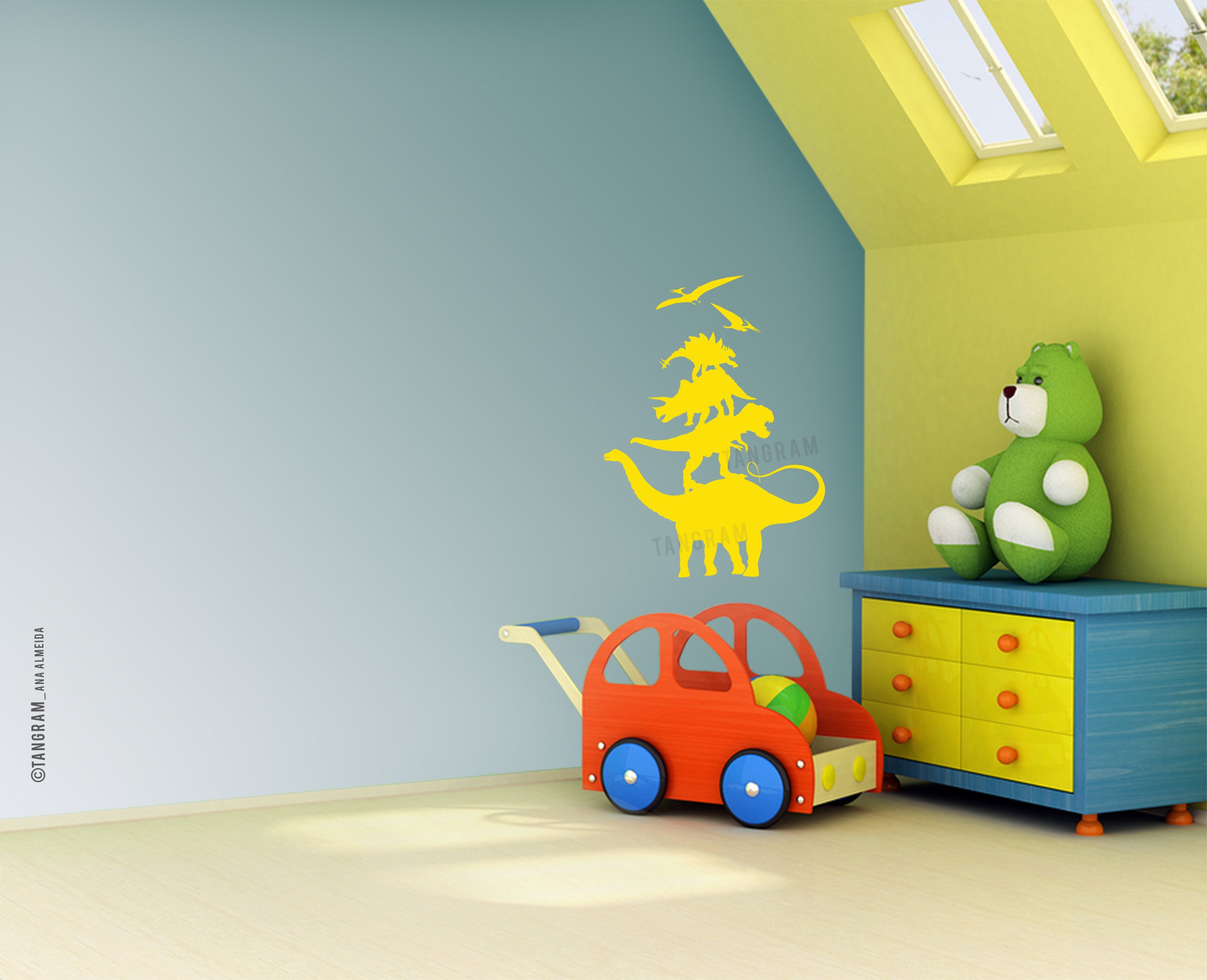 Dinosaur Stack Vinyl Decal. Stack of Dinosaurs Wall Sticker for ...