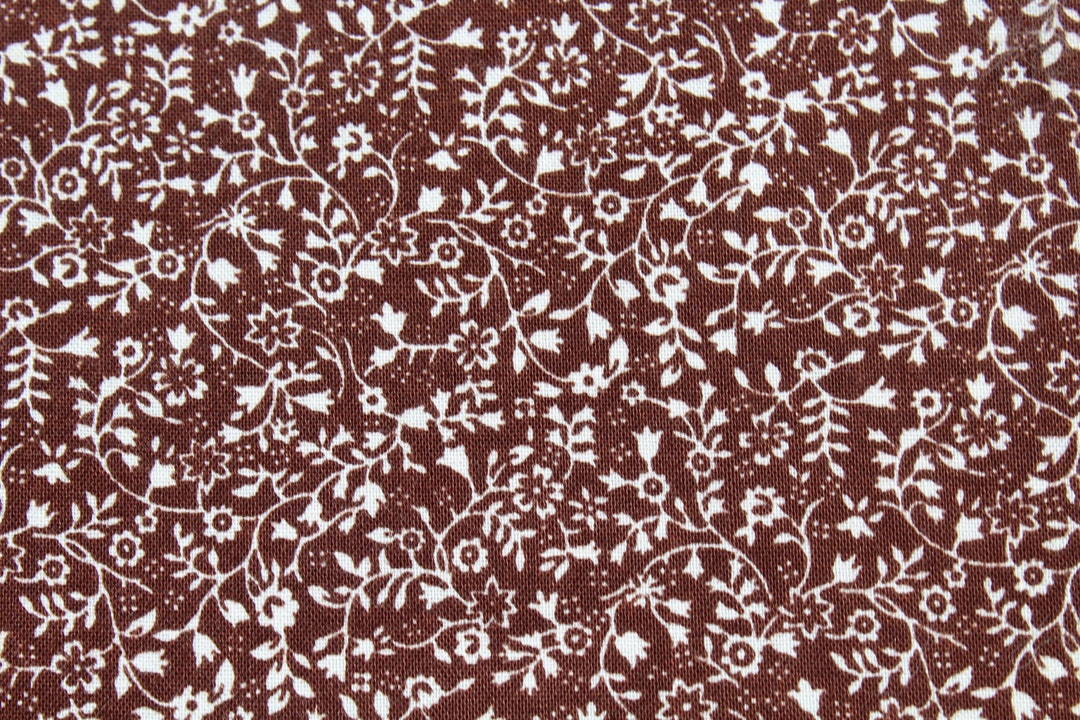 Brown Tiny Floral Print Cotton Fabric, by the Yard Small White Small ...