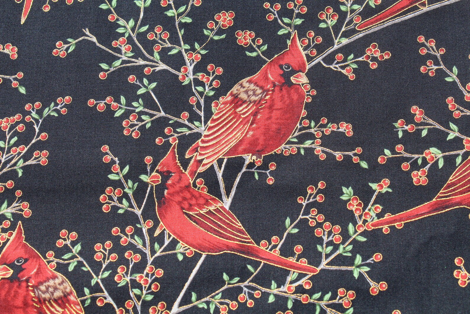 Red & Gold Cardinal Bird Christmas Cotton Fabric by the Half | Etsy