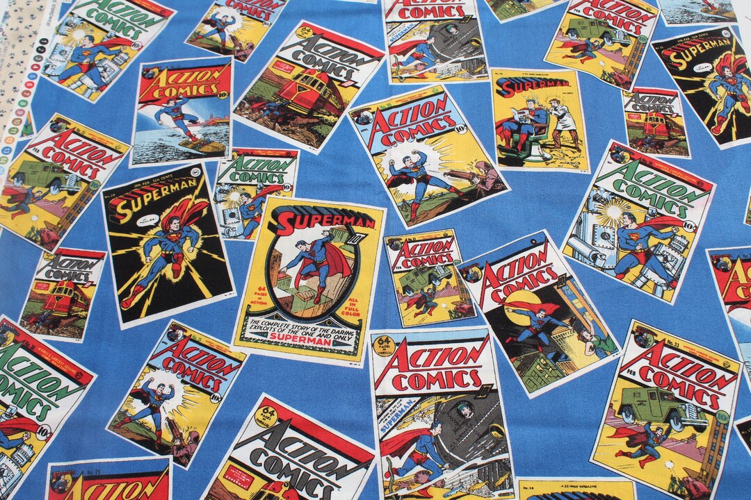 Superman Blue Cotton Fabric for Kids Sewing, Novelty Cartoon Quilting ...