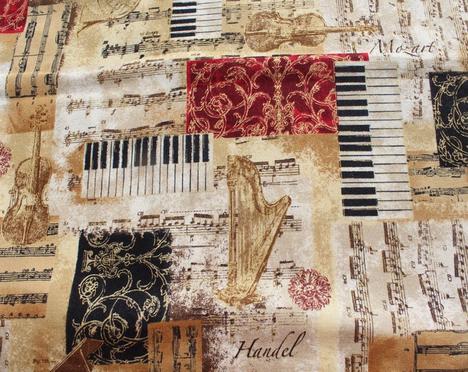 Music Note Cotton Fabric by the Yard Composers Bach Handel Mendel ...