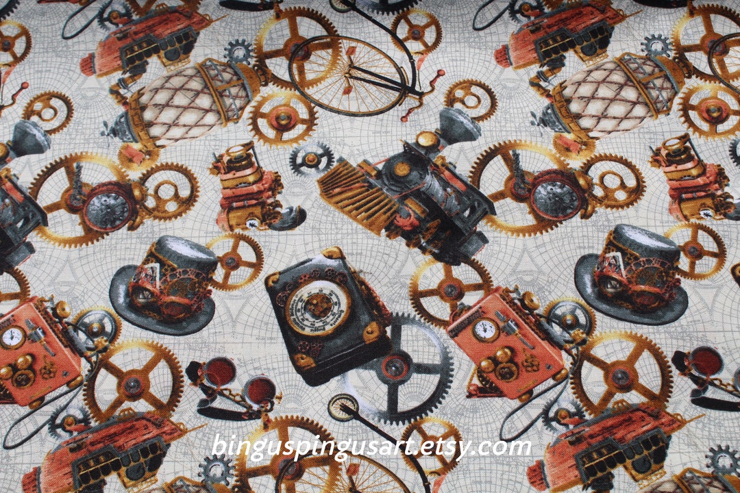 Time Travel Steampunk Machinery 100% Cotton Fabric Urban Essence 3020 ...